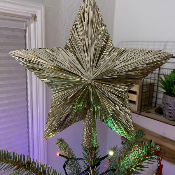 Handmade Gold Star Christmas Tree Topper: PET Tinsel Xmas Decoration - Etsy