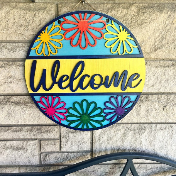 Welcome Daisy Round Door Hanger Diy | Door Hanger Diy | Door Hanger Kit ...