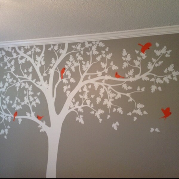 Oak Tree Decal White Tree Decal for Nursery Removable Wall Decal Mural ...