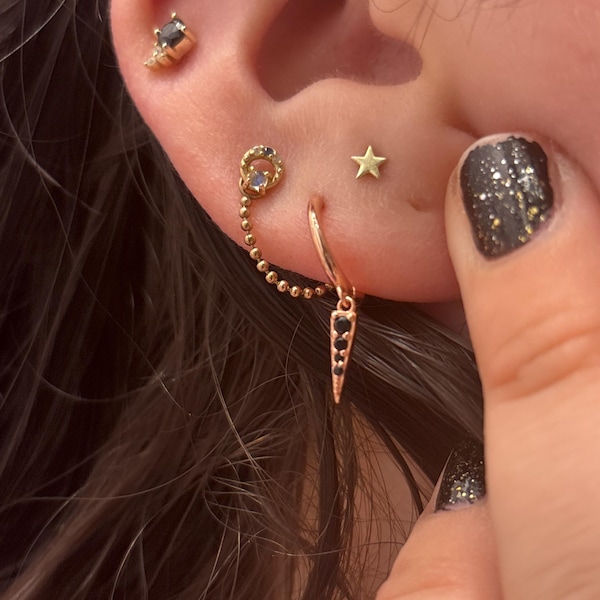18G CZ Dangle Threadless Push Pin Labret Stud Earring, Sterling Silver ...