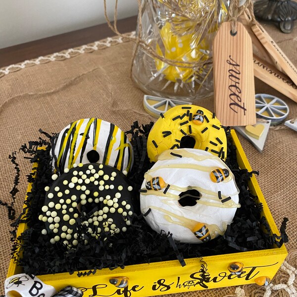Faux Bee Donuts. Tiered Tray Bee Decor. Donuts in Crate - Etsy