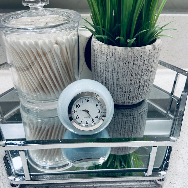 Small Desk Clock, Ball Shaped Baby Blue Ceramic Table Clock, Baby Blue ...