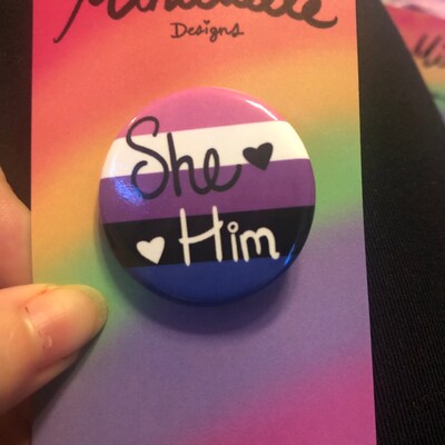 Genderfluid Pride Flag Pronoun Pin Back Button They/them She/him She ...