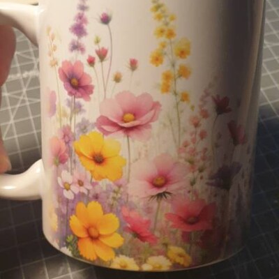 Pink Flowers Photo Mug Template for Sublimation, Floral Full Mug Wrap ...