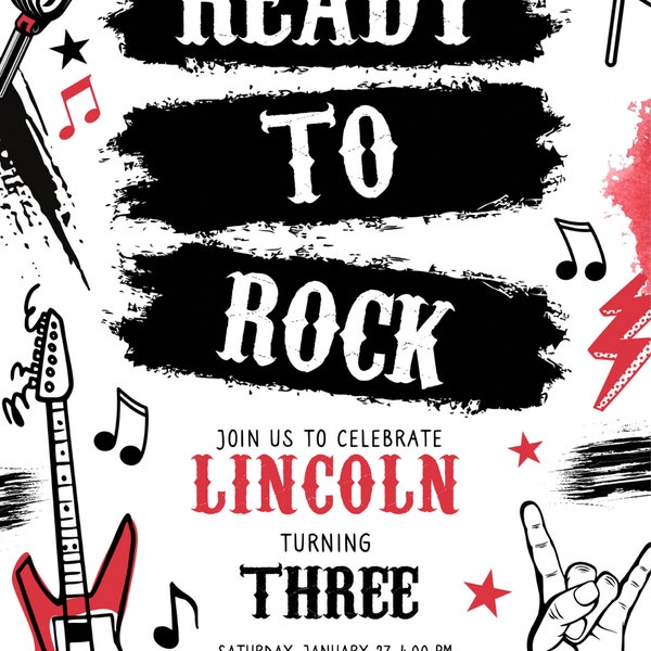 Editable Born Two Rock 2nd Birthday Party Invitation, Boy Rock and Roll ...