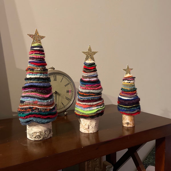 Felted Wool Christmas Tree Set of 3 | Handmade Eco-friendly Holiday ...