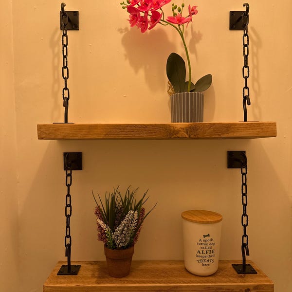 Shelving, Rustic Shelves, Chain Shelf, Hanging Shelves. - Etsy UK