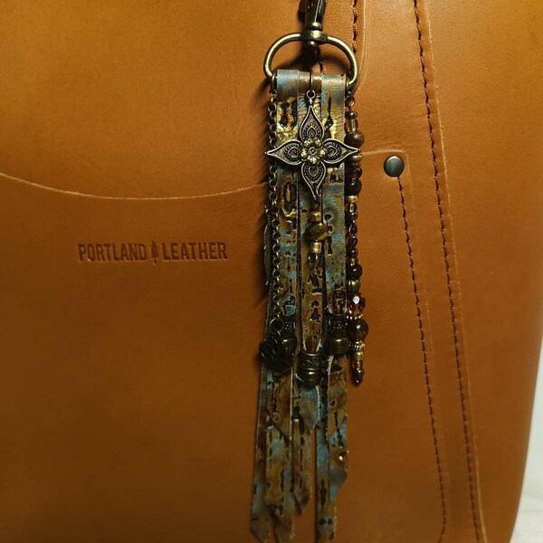 Leaf Purse Tassel Earthy Nature Green Leather Leaf Hippie Boho Beaded ...