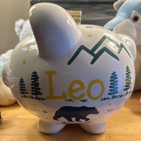Hand Painted Personalized Piggy Bank for Boy Large Size Coin Bank Gift ...