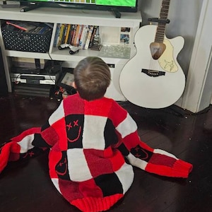 Patchwork Oversized Cardigan Hand Knitted Blue&gray Cardigan - Etsy