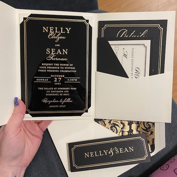 Elegant Acrylic Wedding Invitation With Rsvp, White Lettering Wedding ...