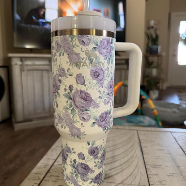 New Stanley 40oz Quencher H2.0 Flint With Hand Painted Pink Daisies - Etsy