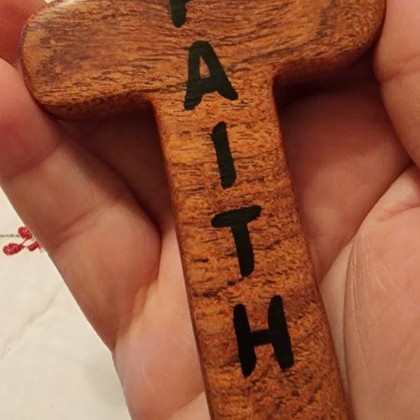 Handcrafted Wooden Handheld Cross, Natural Wood, Christian Prayer and ...