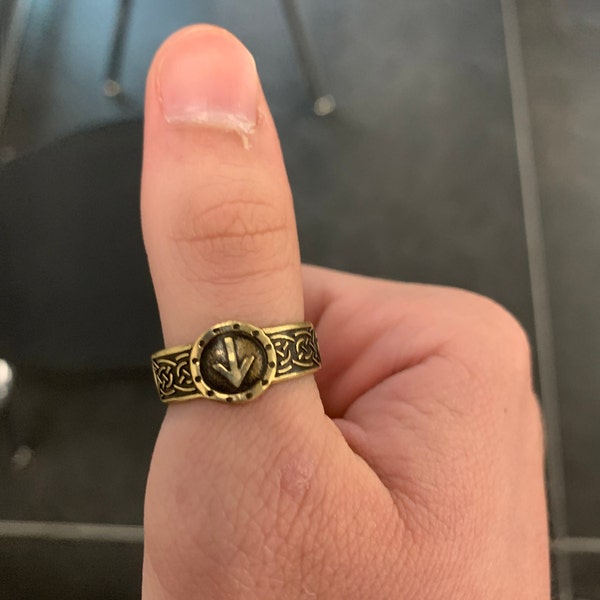 Viking Ring Tiwaz Sowilo Runes Mjolnir Thor Hammer Bronze Amulet Runic ...