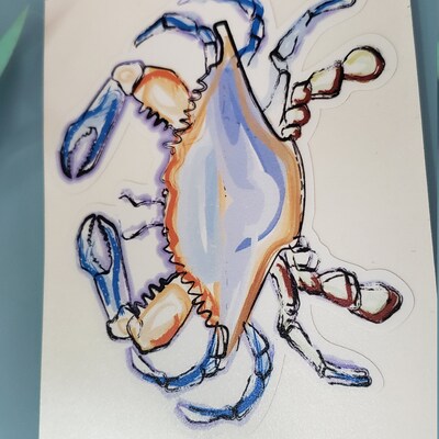 Watercolor Blue Crab Design Full Color Vinyl Decal for Car, Macbook, or ...