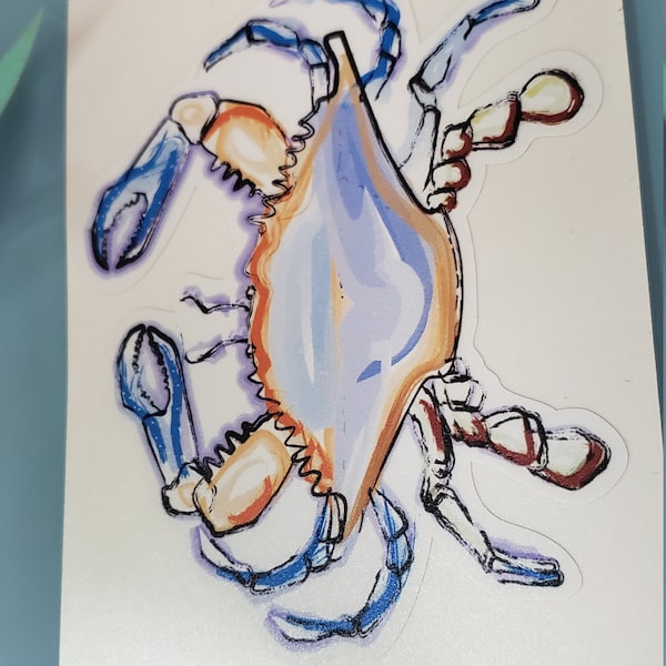 Watercolor Blue Crab Design Full Color - Vinyl Decal for Car, Macbook ...