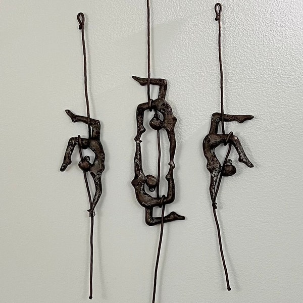 Metal Wall Art, SET of 2 Climbing Figures on Rope, Wall Decor, Wall ...