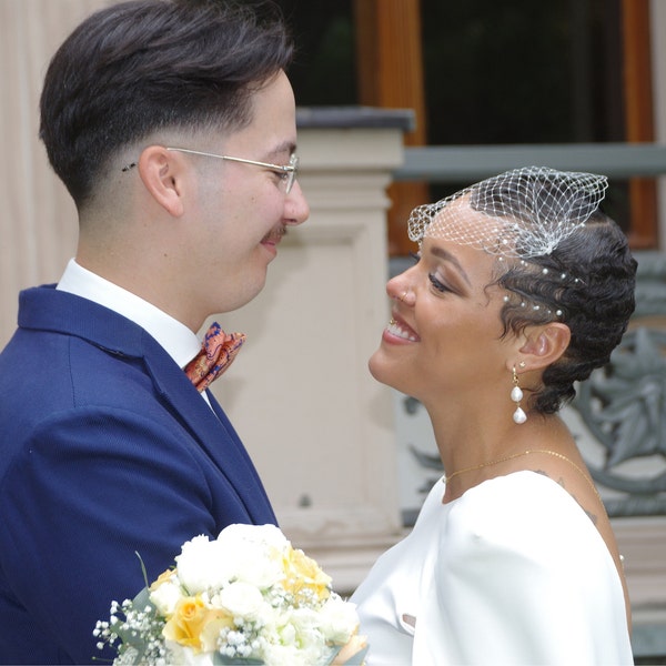 Bridal Birdcage Veil, Bridal Bandeau Veil, Ivory Bird Cage Veil, White ...