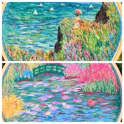 Thread Painting Inspired by Claude Monet. Hand Embroidery. Pastoral ...