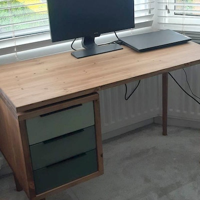 Simple Desk With Drawers Both Sides, Reclaimed Wood Handmade Desk ...