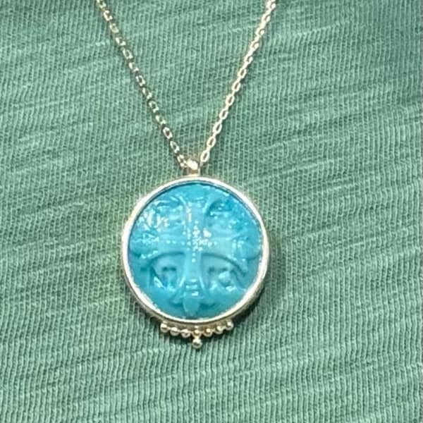 Intaglio Glass Ancient Greek Cross Necklace, Silver Glass Carved Cross ...