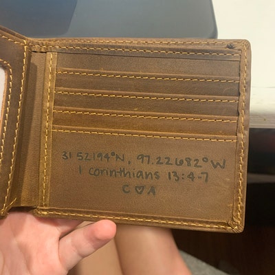 Handwriting Men's Wallet, Engraved Memorial Signature Wallet, Groomsmen ...