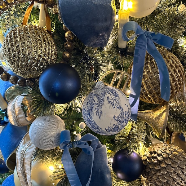 Blue Toile Christmas Ornament: French Country, Shatterproof - Etsy