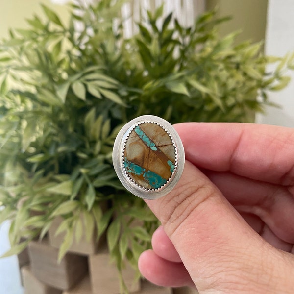 Pink Queen Conch Heart and Kingman Turquoise Ring - Sterling Silver ...