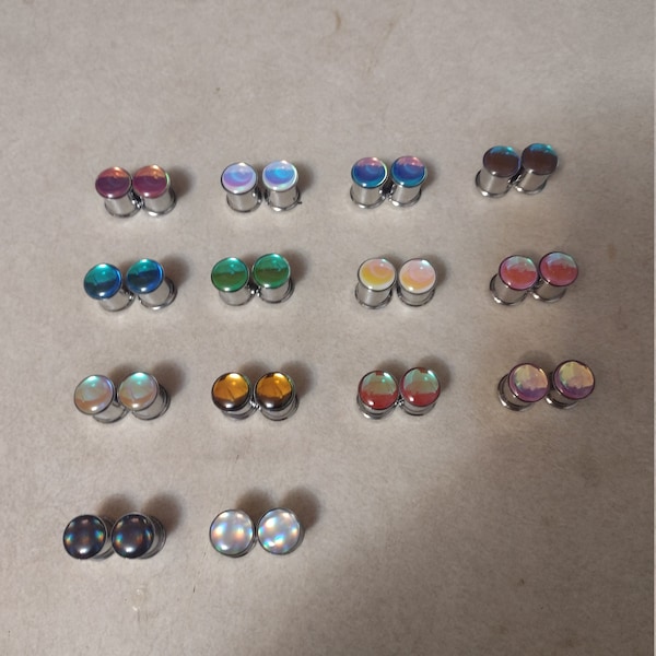 White Opal Foil Plugs 0g, 00g, 7/16, 1/2, 9/16, 5/8, 3/4, 7/8, 1 ...