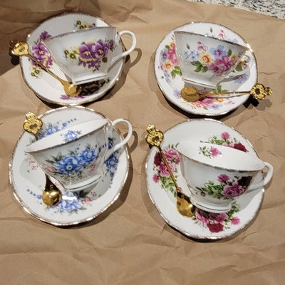 FREE SHIPPING-4 Customizable Porcelain Rude Teacup and Saucer - Etsy