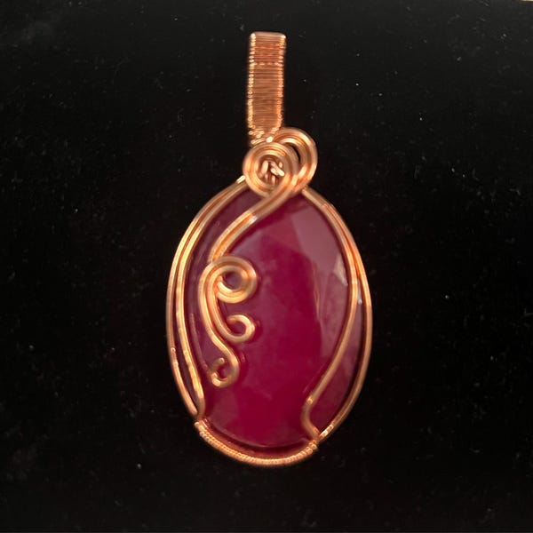 Kashmir Red Ruby Pendant Copper Wire Wrapped Gemstone Pendant Copper ...
