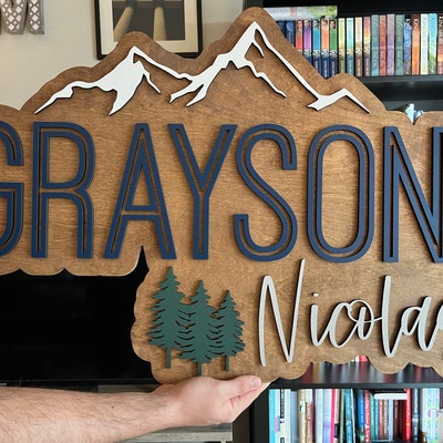 Mountains Name Sign Large Wood Name Sign Nursery Name Sign - Etsy