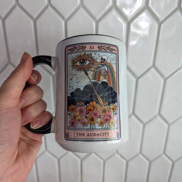 Audacity Tarot Card Mug, Occult Skeleton Tarot Card Coffee Mug, the ...
