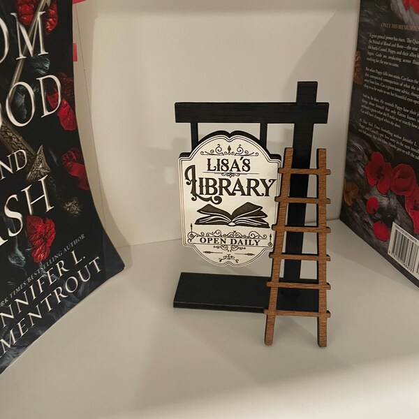 Personalized Library Sign, Mini Wooden Signpost With Ladder Library ...