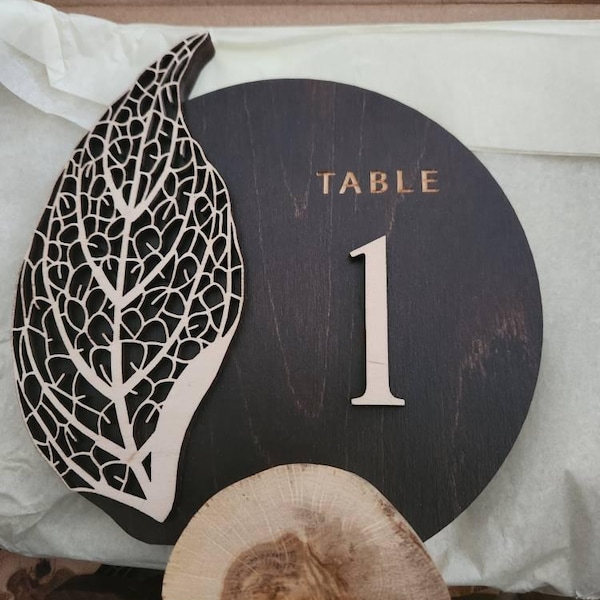 Rustic Wood Wedding Table Numbers • Leaf Design • Fall Decor - Etsy