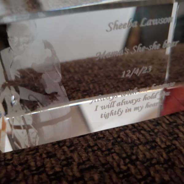 Personalized Heart Memorial, Laser Etched Crystal, Forever in Our Heart ...