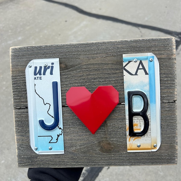Custom Initials HEART License Plate Sign Unique Anniversary Gift for ...