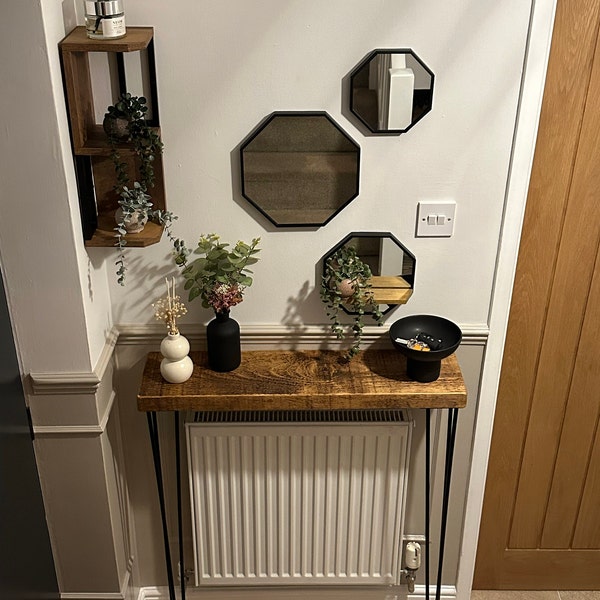 Hand-made Rustic Radiator Cover With Black Three Pin Hairpin Legs ...
