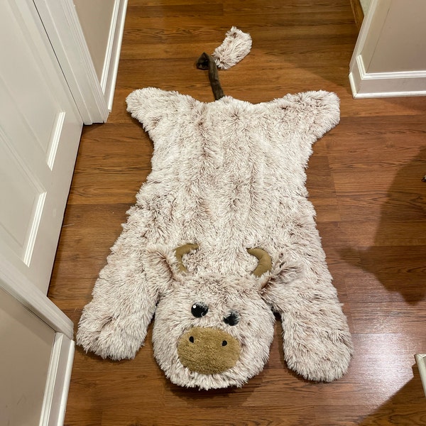 Cow Nursery Rug, Farm Animal Decor, Faux Fur New Baby Gift, Woodland ...