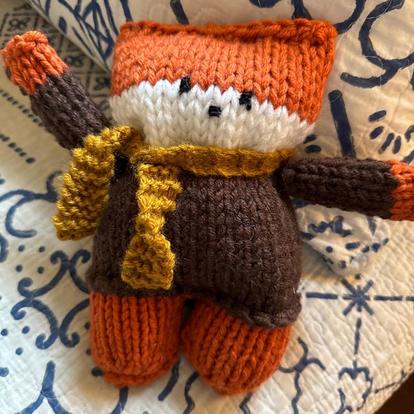 Easy Fox Knitting Pattern, Finnegan the Knit Fox, Knit Fox Pattern, Beginner Fox Knitting ...