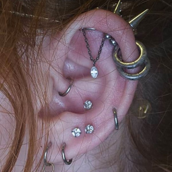 Titanium Vertical Dangle Hidden Helix Piercing, Threaded Flat Back Stud ...