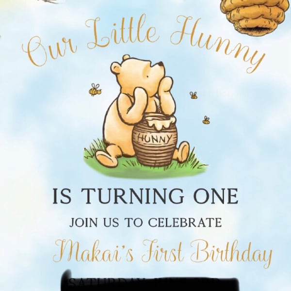 Winnie the Pooh 1st Birthday Invitation, Classic Pooh First Bithday ...
