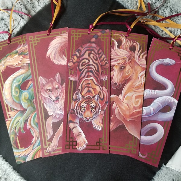 Chinese Zodiac Bookmark With Ribbon and Gold Foil: Year of the Rat, Ox ...