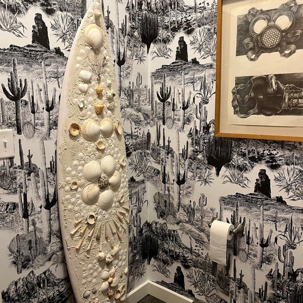 Black and White Cactus Wallpaper, Desert Landscape Wall Decor in ...