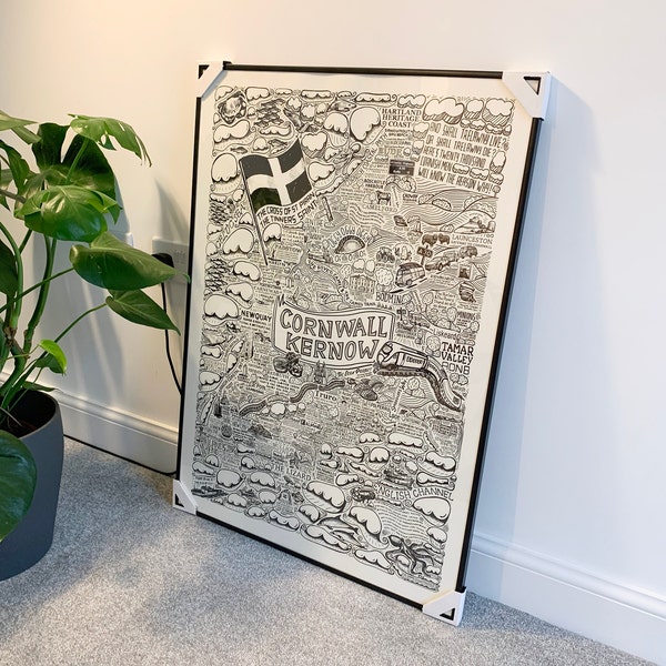 Cornwall Print A3 - Kernow Illustrated Map - Unframed or Framed ...