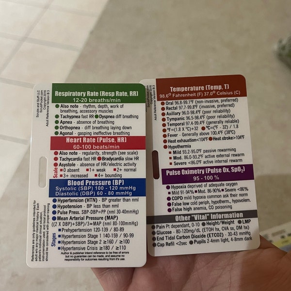 Adult Vital Signs Badge Pocket Card Horizontal for Nurse Paramedic EMT ...