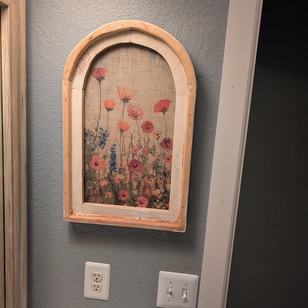 Flower Art in Arched Wood Frame | Farmhouse Botanical Wall Decor ...