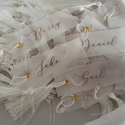 Personalised Wedding Menu Card With Guest Name Tag & Chiffon Ribbon ...