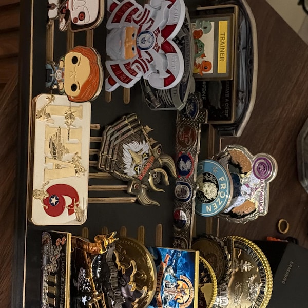 40 Coins Navy Sea Bees Military Challenge Coin Display Holder Wood Flag ...