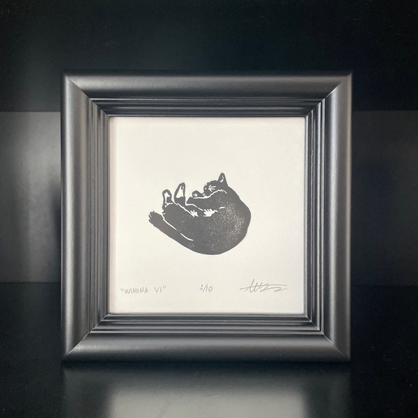 Black Cat Mini Linocut Print || Original Handprinted Kitty Lover Block ...
